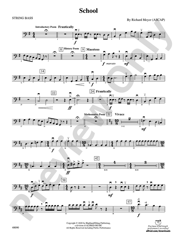 School: String Bass: String Bass Part - Digital Sheet Music Download