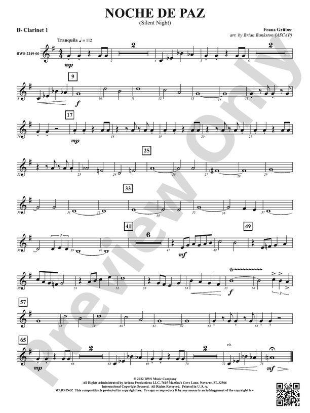 Noche de Paz - Silent Night: 1st B-flat Clarinet: 1st B-flat Clarinet ...