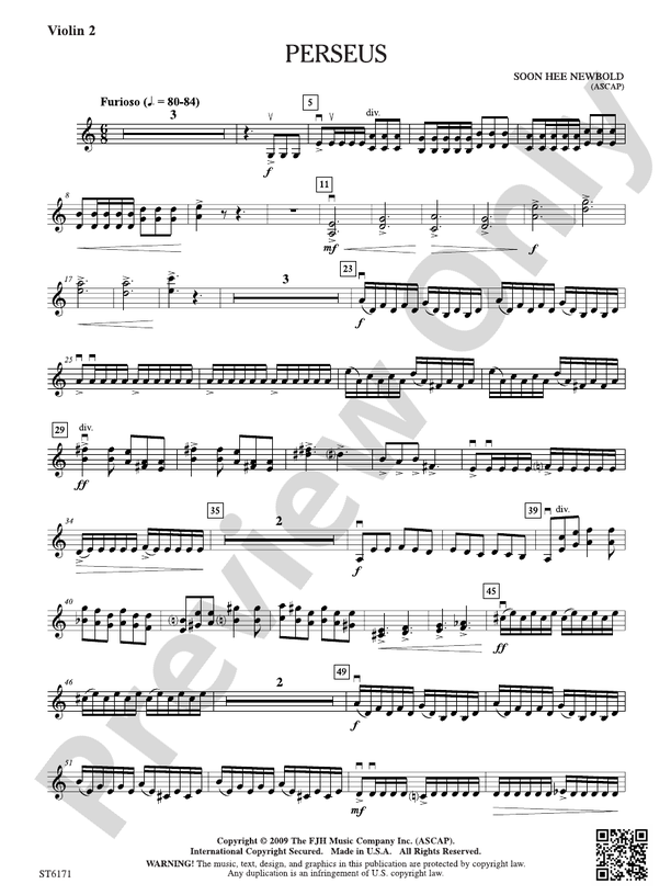 Perseus: Violin 2: Violin 2 Part: Soon Hee Newbold - Digital Sheet ...