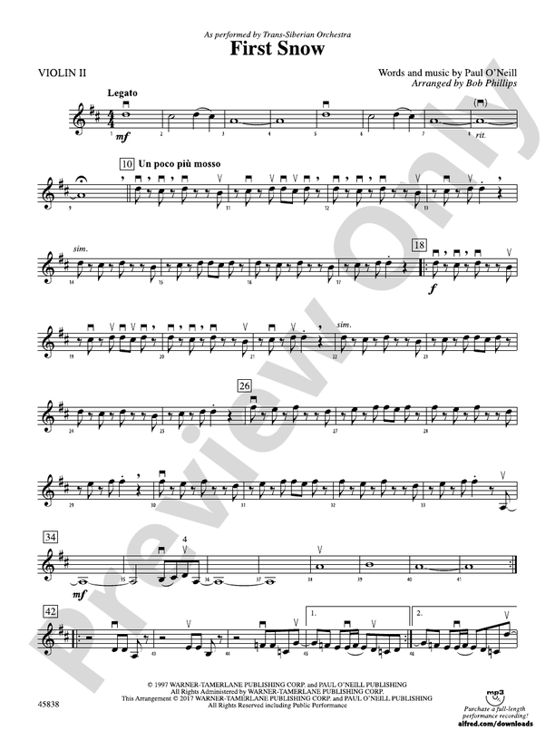 First Snow: 2nd Violin: 2nd Violin Part - Digital Sheet Music Download
