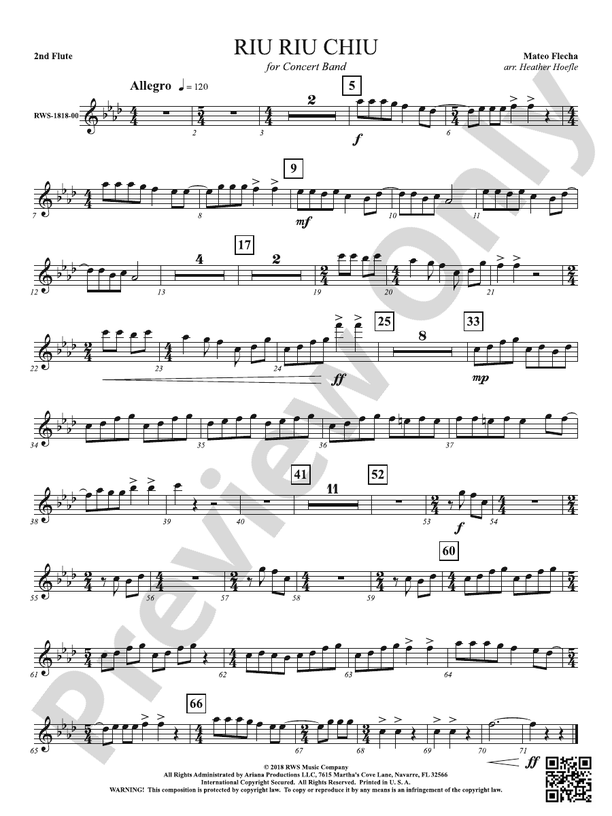 Riu Riu Chiu: 2nd Flute: 2nd Flute Part - Digital Sheet Music Download