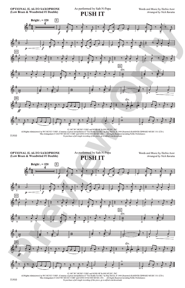 Push It: Optional Alto Sax: Optional Alto Sax Part - Digital Sheet ...