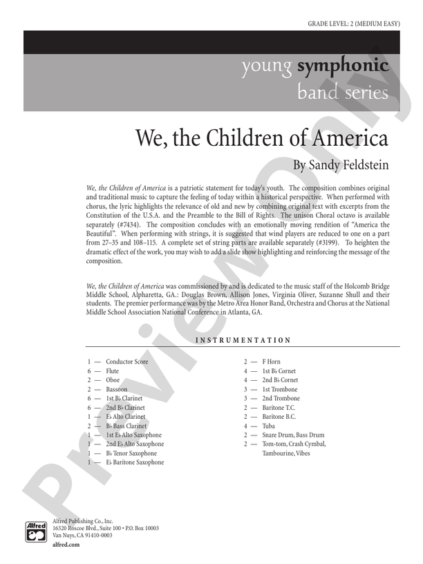 We, the Children of America: Score: Concert Band Score - Digital Sheet ...