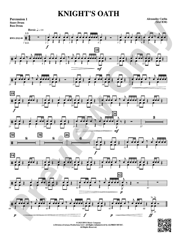 Knight's Oath: 1st Percussion: 1st Percussion Part: Alexandre Carlin ...