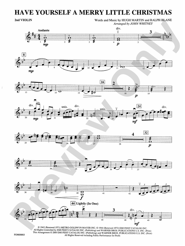 Have Yourself a Merry Little Christmas: 2nd Violin: 2nd Violin Part - Digital Sheet Music Download
