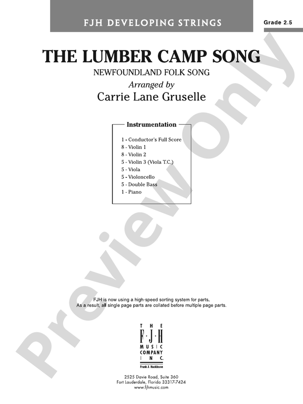 The Lumber Camp Song: Score: - Digital Sheet Music Download