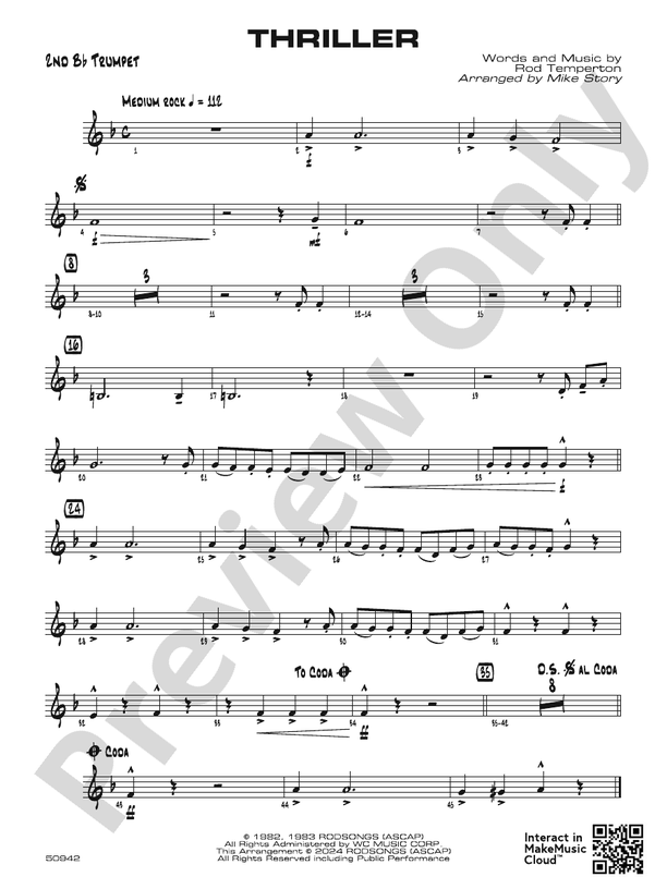 Thriller: 2nd B-flat Trumpet: 2nd B-flat Trumpet Part - Digital Sheet Music Download