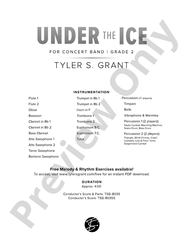 Under the Ice: Concert Band Conductor Score & Parts: Tyler S. Grant ...