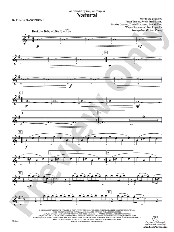 Natural: B-flat Tenor Saxophone: B-flat Tenor Saxophone Part - Digital ...