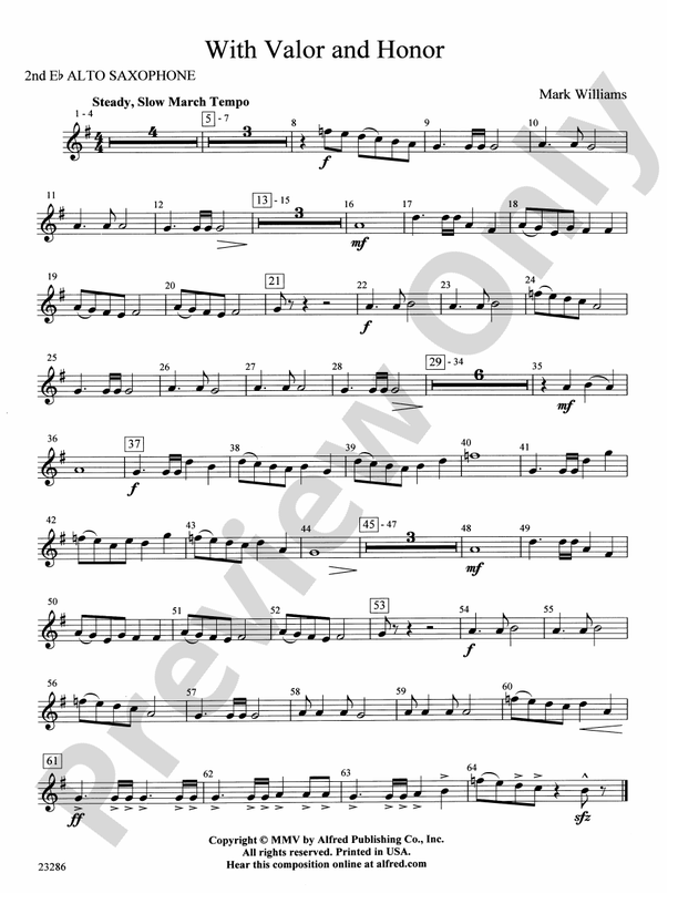 With Valor and Honor: 2nd E-flat Alto Saxophone: 2nd E-flat Alto Saxophone Part - Digital Sheet ...