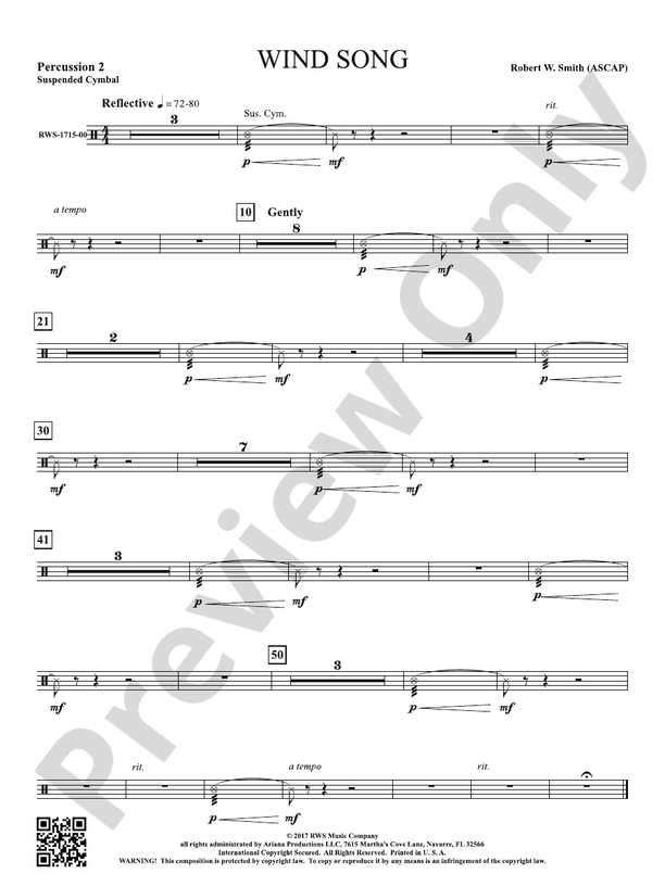 Wind Song: 2nd Percussion: 2nd Percussion Part: Robert W. Smith - Digital Sheet Music Download