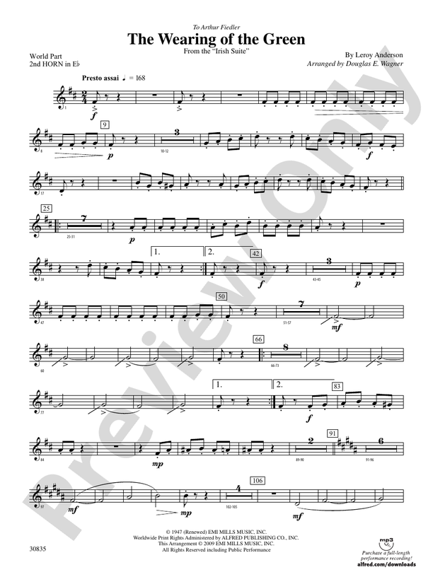 The Wearing of the Green (from the Irish Suite): (wp) 2nd Horn in E ...