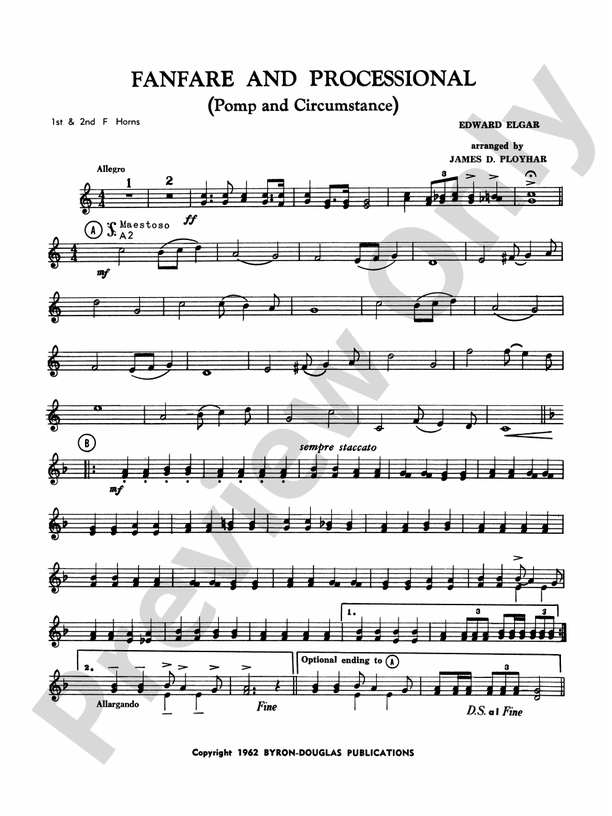 Fanfare, Processional and Recessional: 1st & 2nd F Horns: 1st & 2nd F ...