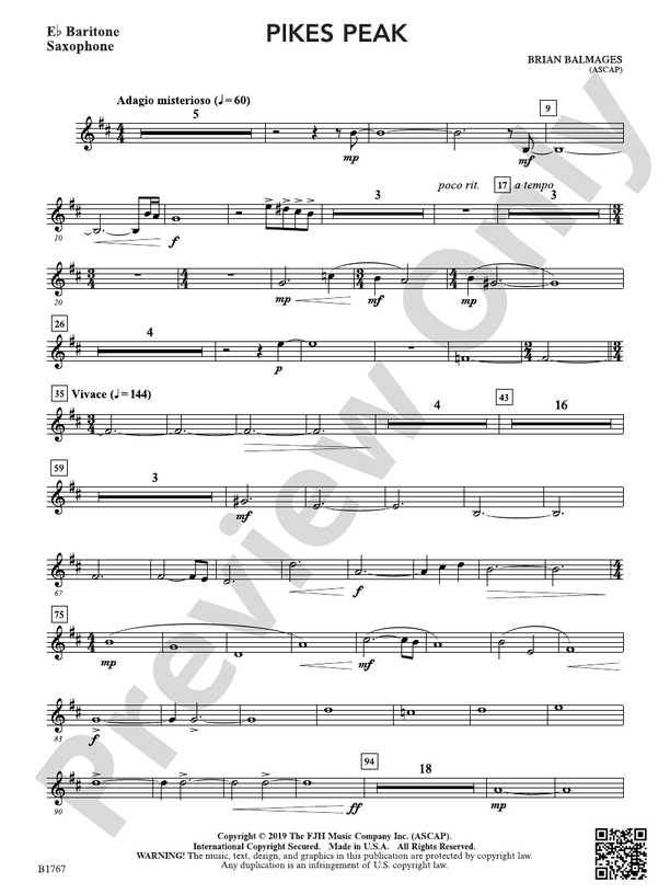 Pikes Peak: E-flat Baritone Saxophone: E-flat Baritone Saxophone Part: Brian Balmages - Digital ...
