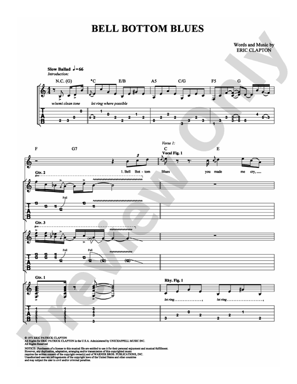 Bell Bottom Blues: Guitar TAB: Eric Clapton - Digital Sheet Music Download