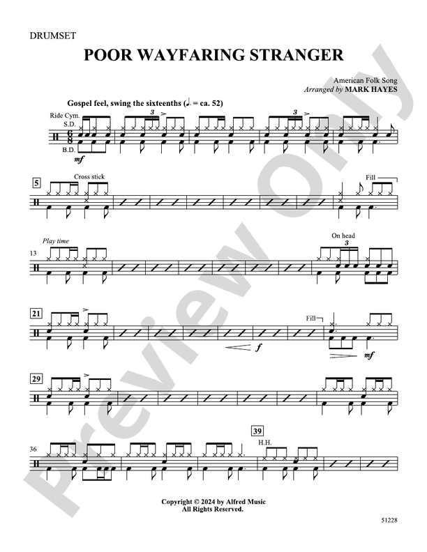 Poor Wayfaring Stranger: Drums: Drums Part - Digital Sheet Music Download