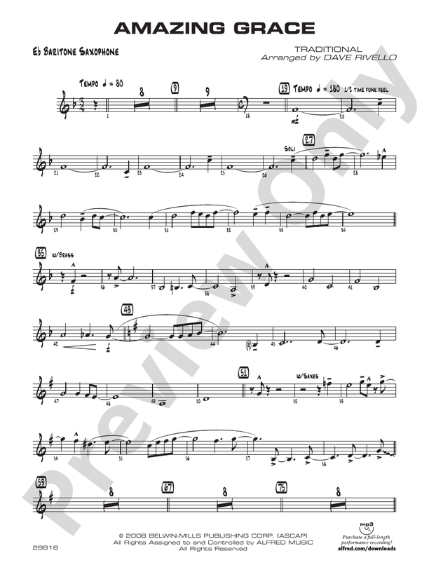 Amazing Grace: E-flat Baritone Saxophone: E-flat Baritone Saxophone Part - Digital Sheet Music ...