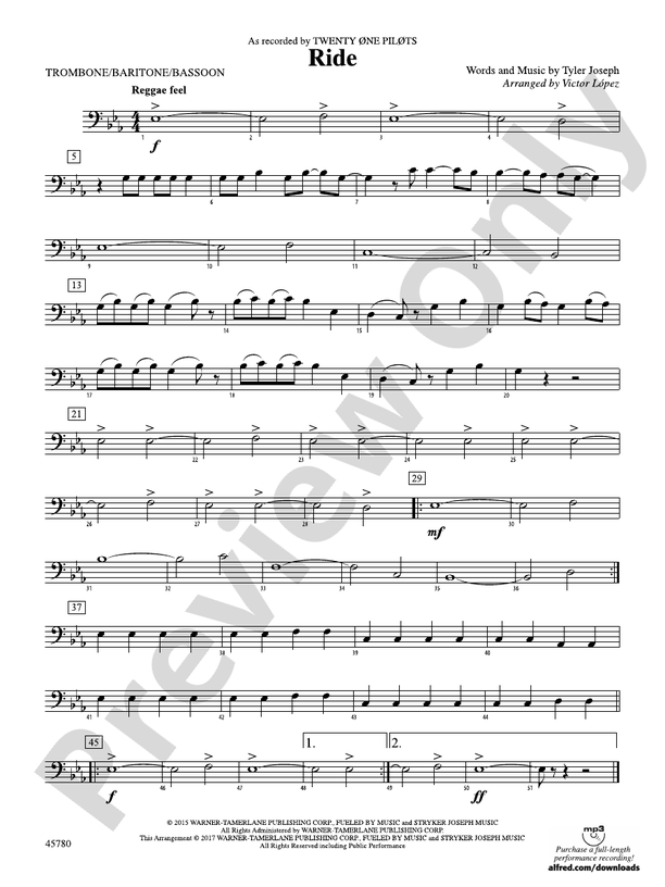 Ride: 1st Trombone: 1st Trombone Part - Digital Sheet Music Download