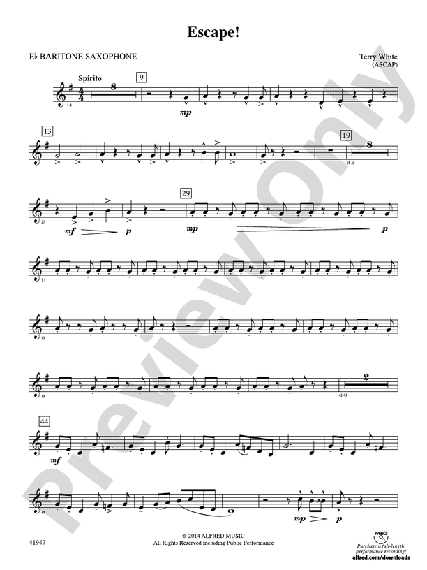 Escape!: E-flat Baritone Saxophone: E-flat Baritone Saxophone Part - Digital Sheet Music Download