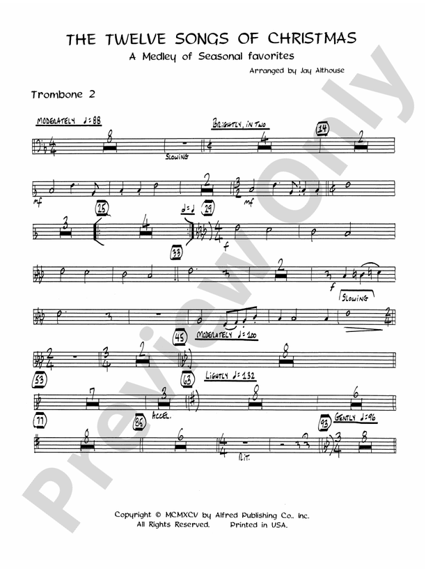 The Twelve Songs of Christmas: 2nd Trombone: 2nd Trombone Part - Digital Sheet Music Download