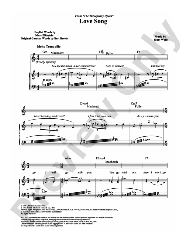 Love Song: Piano/Vocal/Chords: Kurt Weill - Digital Sheet Music Download