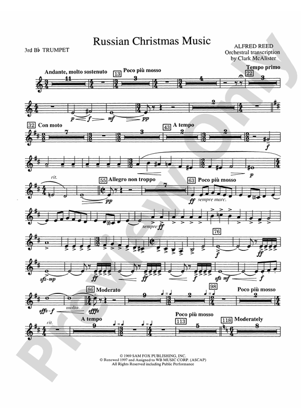 Russian Christmas Music: 3rd B-flat Trumpet: 3rd B-flat Trumpet Part ...