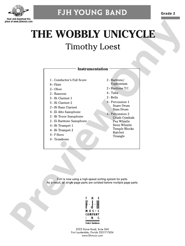 The Wobbly Unicycle: Concert Band Conductor Score & Parts: Timothy ...