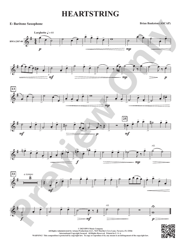Heartstring: E-flat Baritone Saxophone: E-flat Baritone Saxophone Part: Brian Bankston - Digital ...