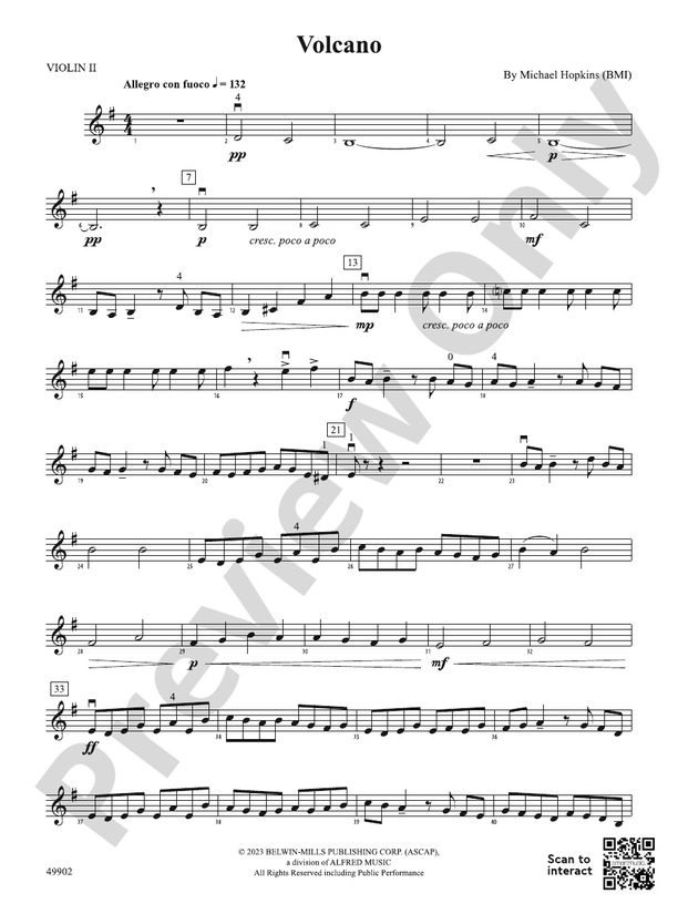 Volcano: 2nd Violin: 2nd Violin Part - Digital Sheet Music Download