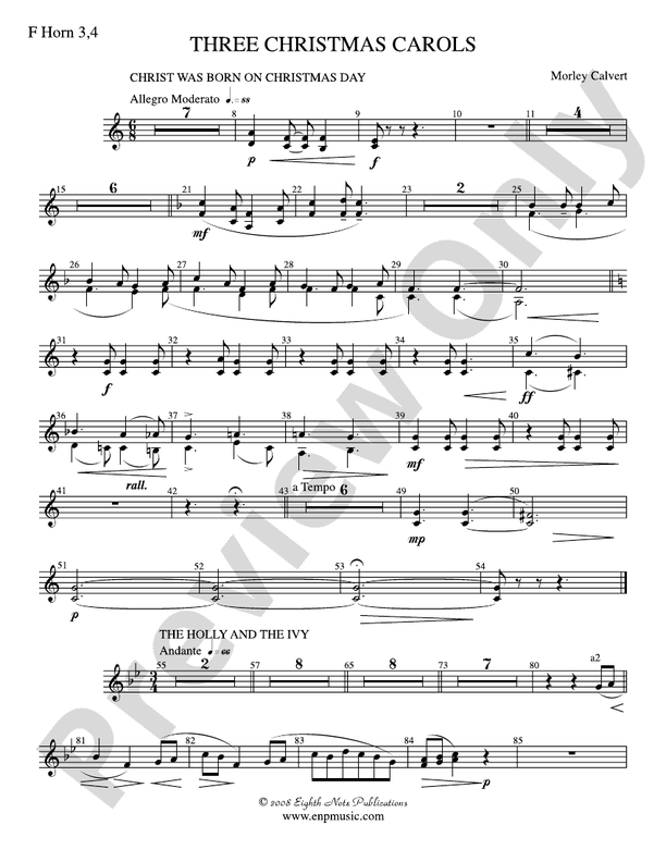 Three Christmas Carols: 3rd & 4th F Horns: 3rd & 4th F Horns Part ...
