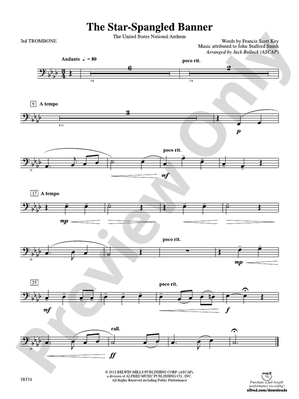 The Star-Spangled Banner: 3rd Trombone: 3rd Trombone Part - Digital ...