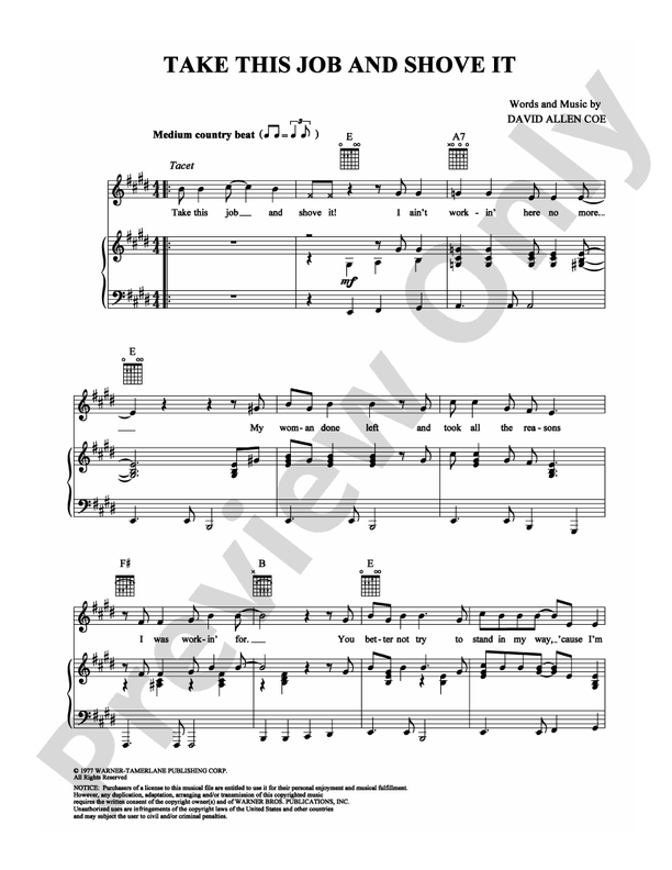 Take This Job and Shove It: Piano/Vocal/Chords: Johnny Paycheck ...
