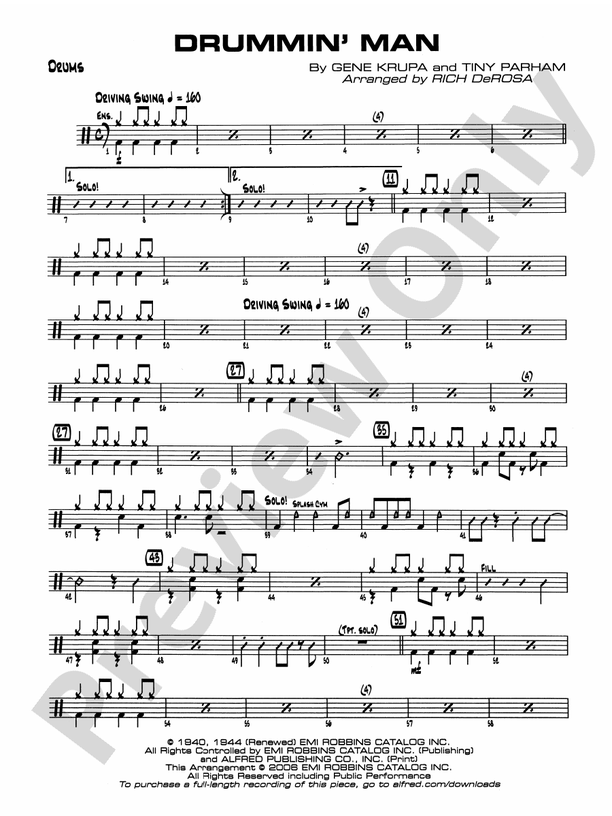 Drummin' Man: Drums: Drums Part - Digital Sheet Music Download