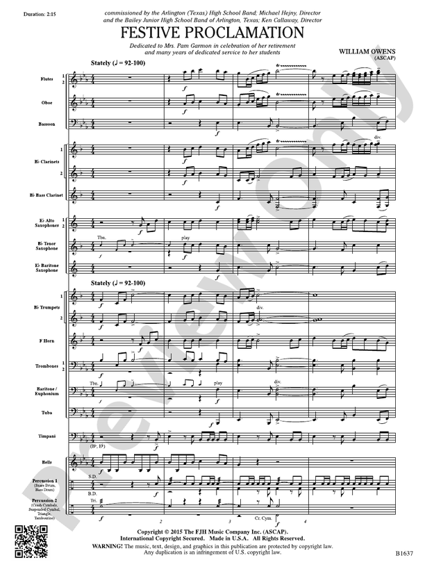Festive Proclamation: Score: Concert Band Score: William Owens ...