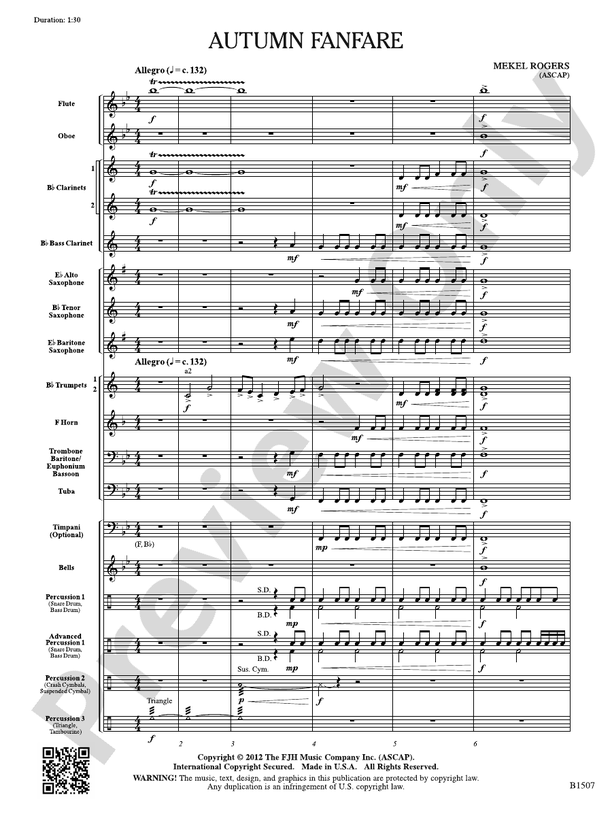 Autumn Fanfare: Score: Concert Band Score: Mekel Rogers - Digital Sheet Music Download