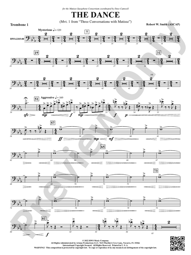 The Dance - Mvt. 1 from Three Conversations with Matisse: 1st Trombone: 1st Trombone Part ...