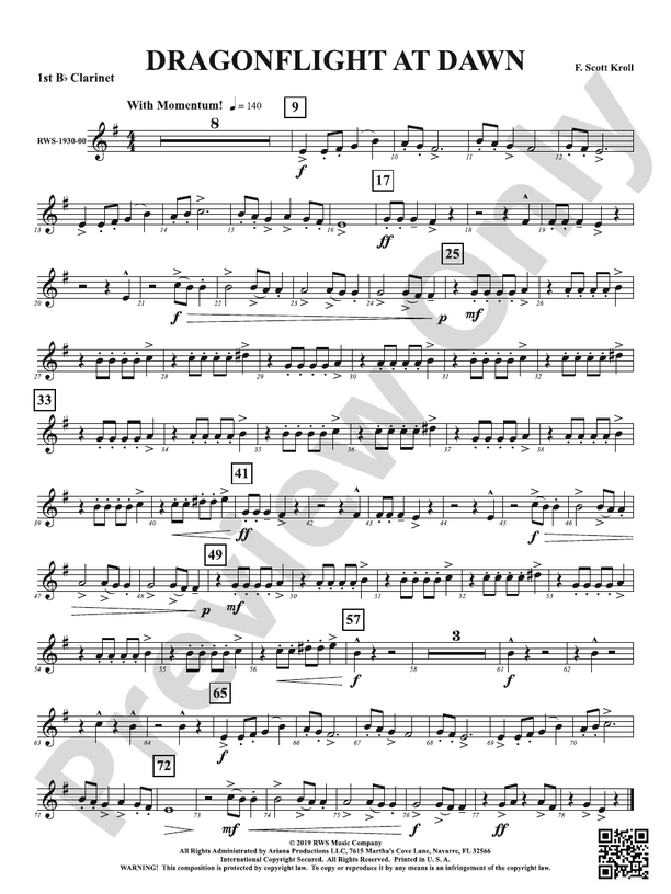 Dragonflight at Dawn: 1st B-flat Clarinet: 1st B-flat Clarinet Part: F ...