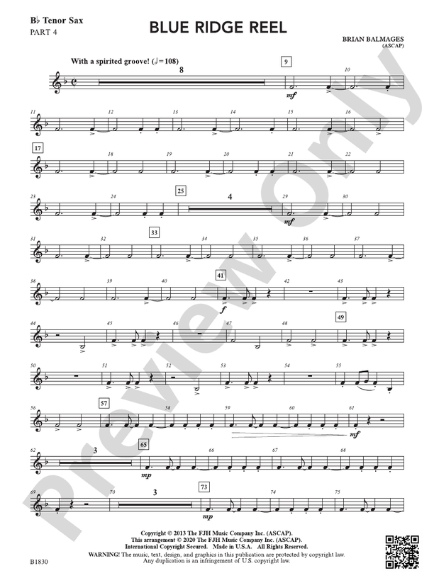 Blue Ridge Reel: Part 4 Tenor Sax: Part 4 Tenor Sax Part: Brian ...