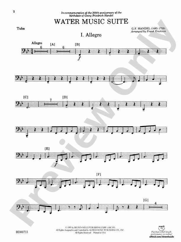 Water Music Suite: Tuba: Tuba Part - Digital Sheet Music Download