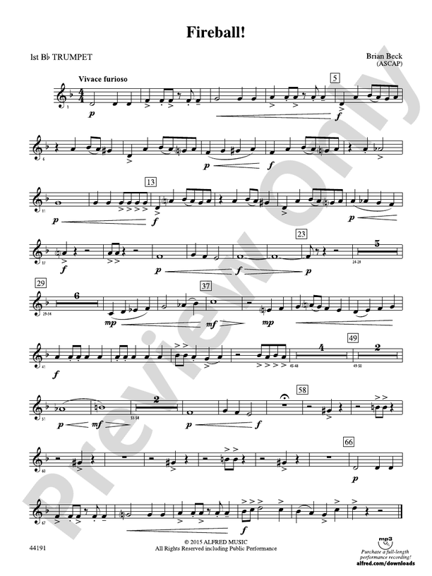 Fireball!: 1st B-flat Trumpet: 1st B-flat Trumpet Part - Digital Sheet ...