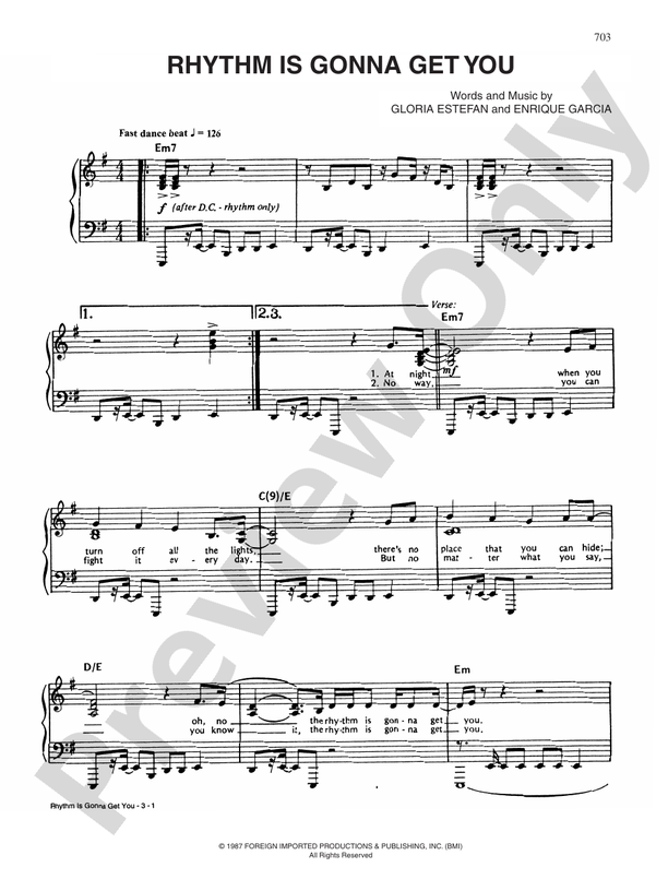 Rhythm Is Gonna Get You: Piano/Vocal/Chords: Miami Sound Machine ...