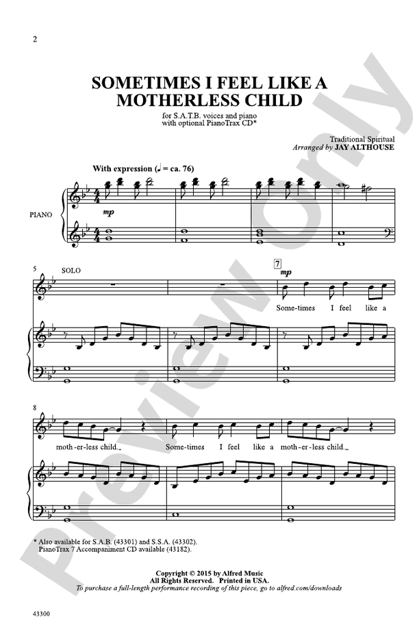 Sometimes I Feel Like a Motherless Child: SATB Choral Octavo - Digital ...
