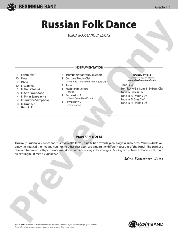 Russian Folk Dance: Score: Concert Band Score - Digital Sheet Music ...