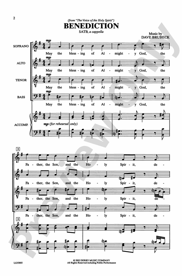 Benediction: SATB, a cappella Choral Octavo: Dave Brubeck - Digital Sheet Music Download