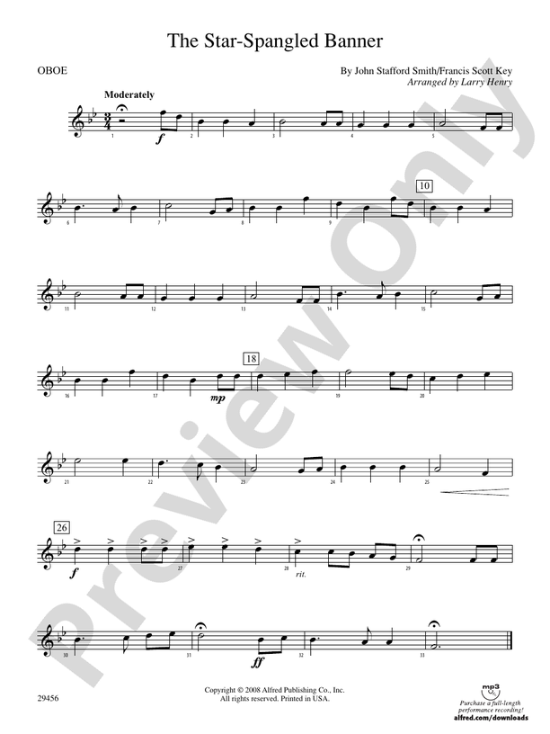 The Star-Spangled Banner: Oboe: Oboe Part - Digital Sheet Music Download