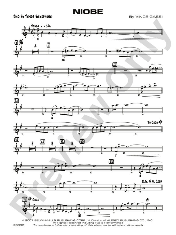 Niobe: 2nd B-flat Tenor Saxophone: 2nd B-flat Tenor Saxophone Part - Digital Sheet Music Download