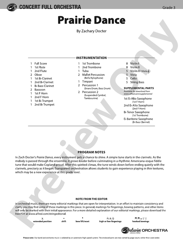 Prairie Dance: Full Orchestra Conductor Score & Parts: Zachary Docter ...