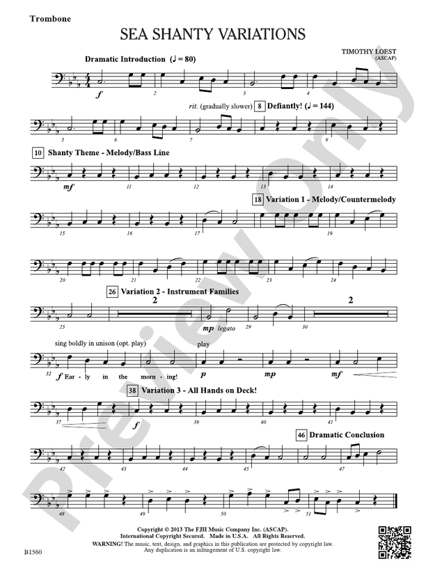 Sea Shanty Variations: Trombone: Trombone Part: Timothy Loest - Digital ...