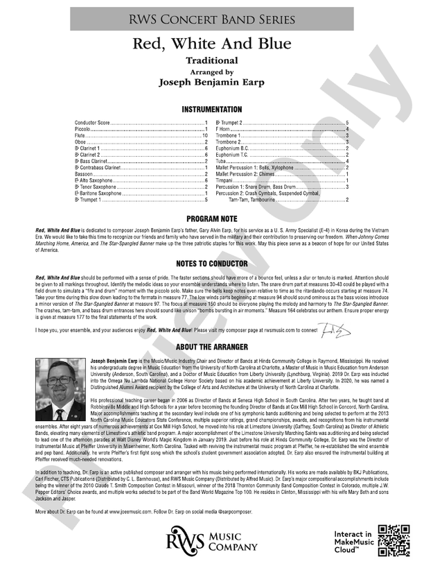 Red, White and Blue: Score: Concert Band Score - Digital Sheet Music ...