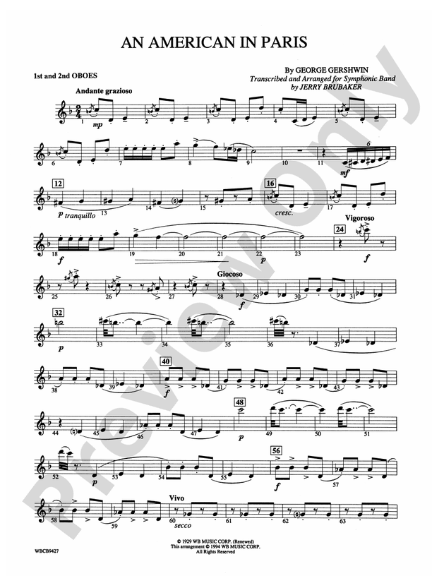An American in Paris: Oboe: Oboe Part - Digital Sheet Music Download